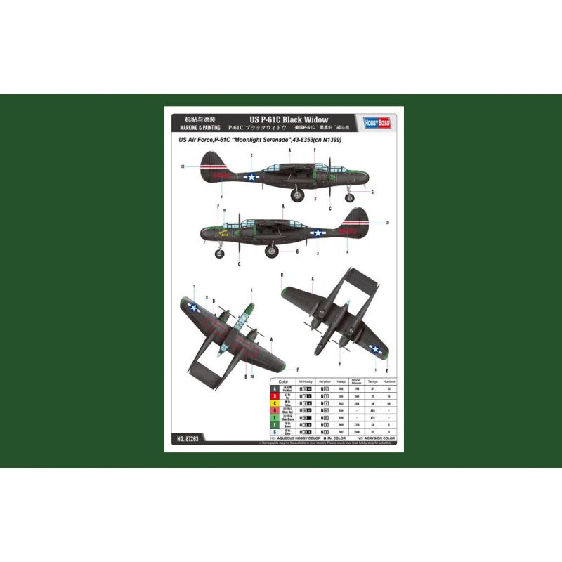 Hobby Boss US P61C Black Widow 87263 (1:72) - Airbrushshop Danmark